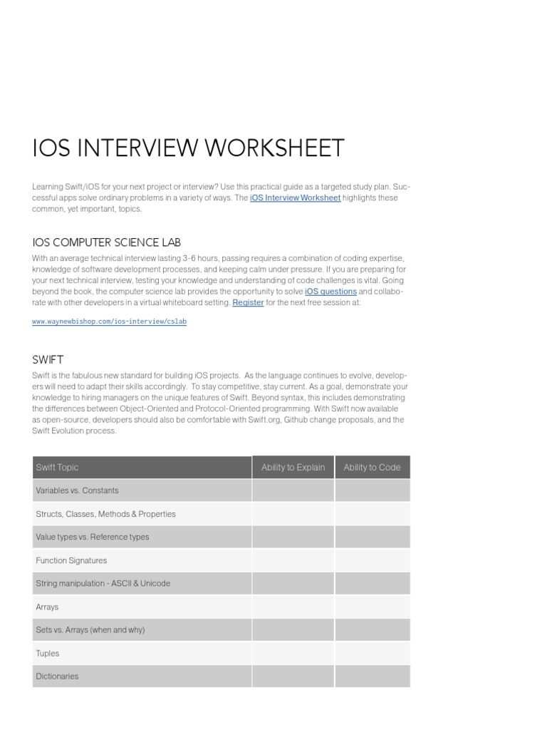 Ios Worksheet V8 Pdf Swift Programming Language Objective C 