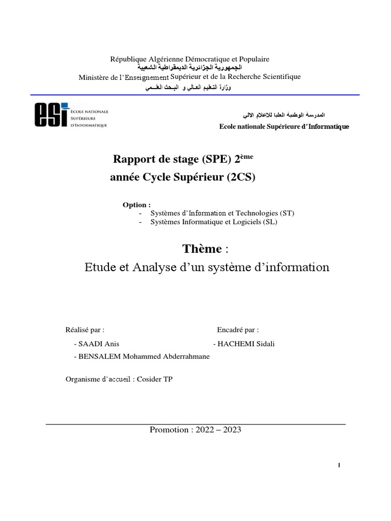 Rapport de Stage Informatique Cosider | PDF | Progiciel de gestion ...