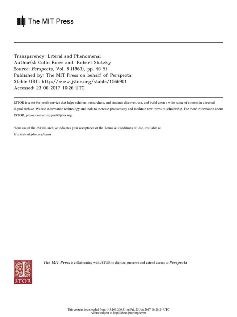 ROWE e SLUTZKY - Phenomenal or Literal Transparency I | PDF | Cubism ...