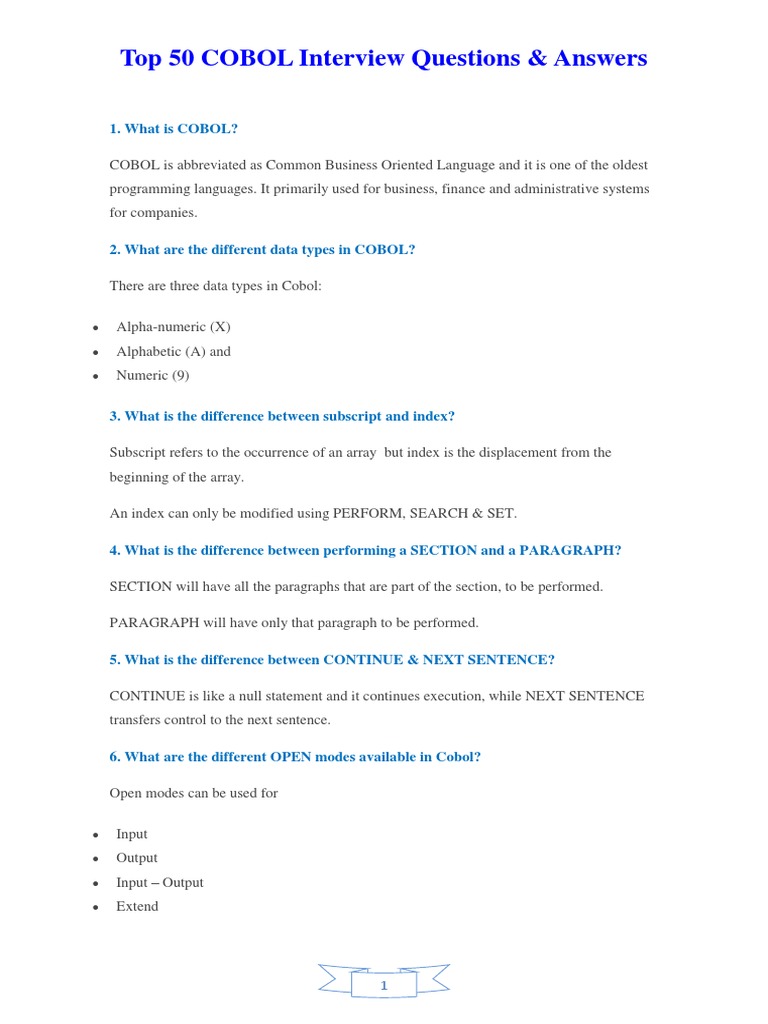 Top 50 COBOL Interview Questions & Answers | Download Free PDF | Programming | Computer Program
