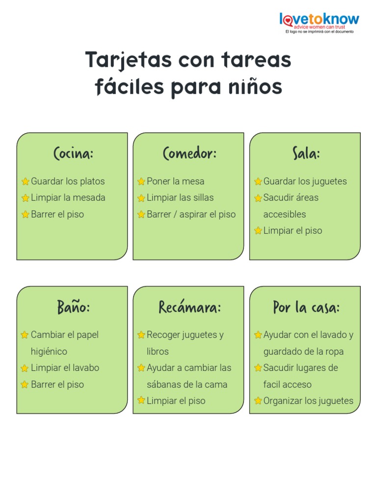 4094 Tarjetas Tareas Ninos | PDF
