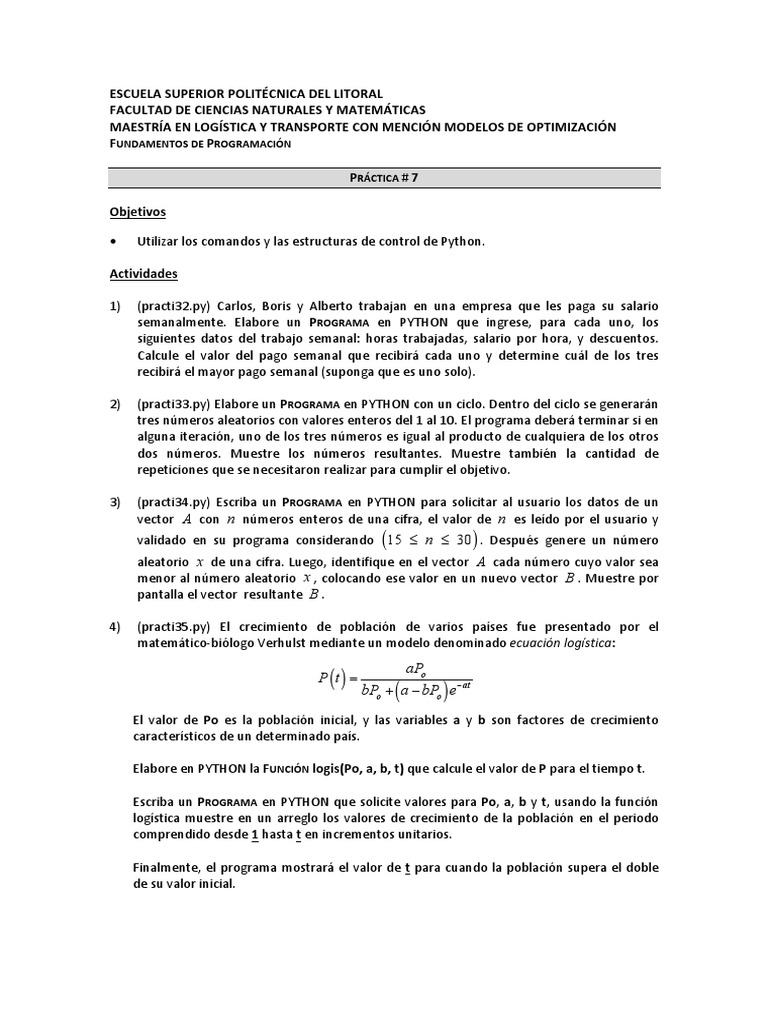 Prácticas de Python en Logística | PDF | Python (lenguaje de programación) | Matemáticas