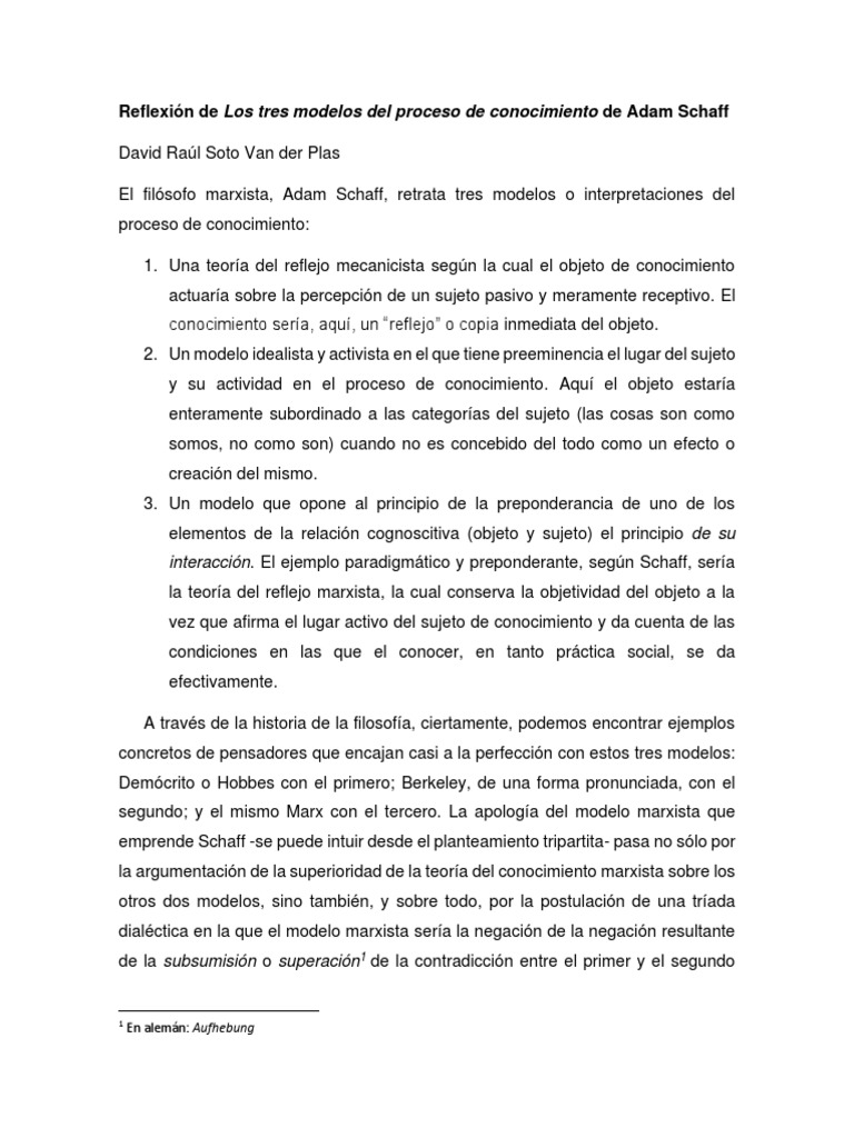 Reflexión de Los Tres Modelos Del Proceso de Conocimiento de Adam ...