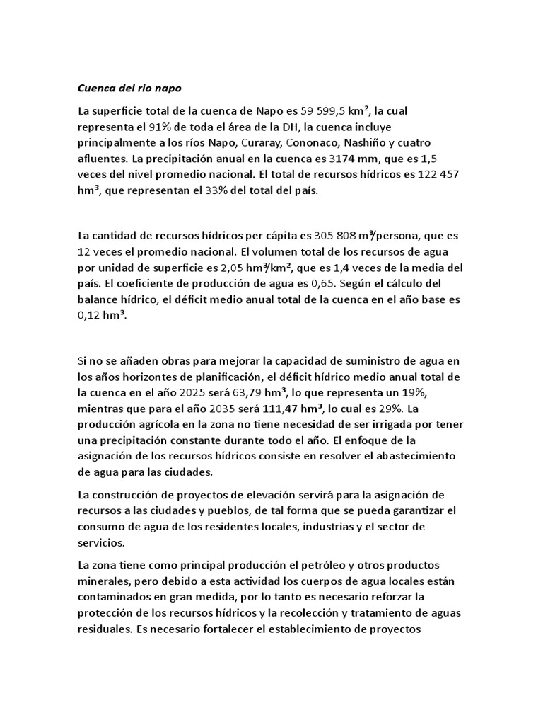 Cuenca Del Rio Napo | PDF | Agua | Recursos hídricos