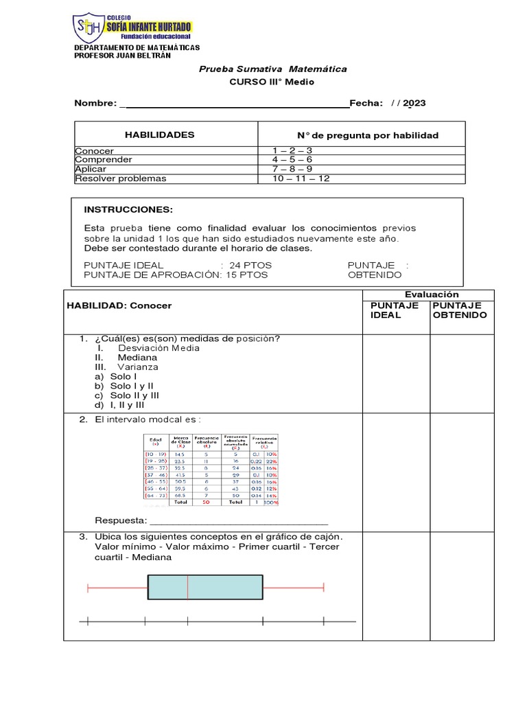 Evaluación Sumativa N° 1 Tercero Medio Iii Pdf 9678