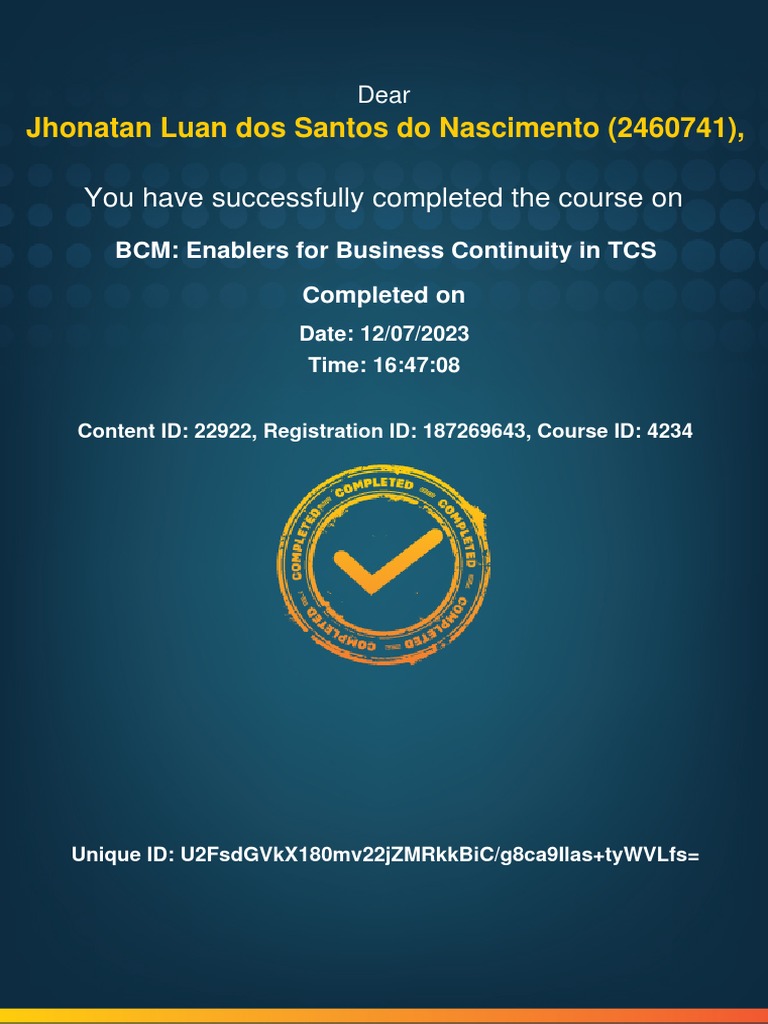 BCM - Enablers For Business Continuity in TCS - Completion ...