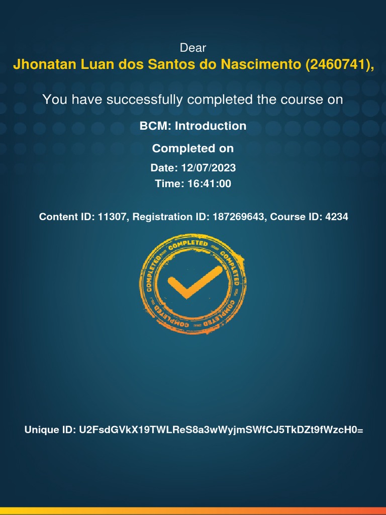 BCM Introduction Completion Certificate | PDF