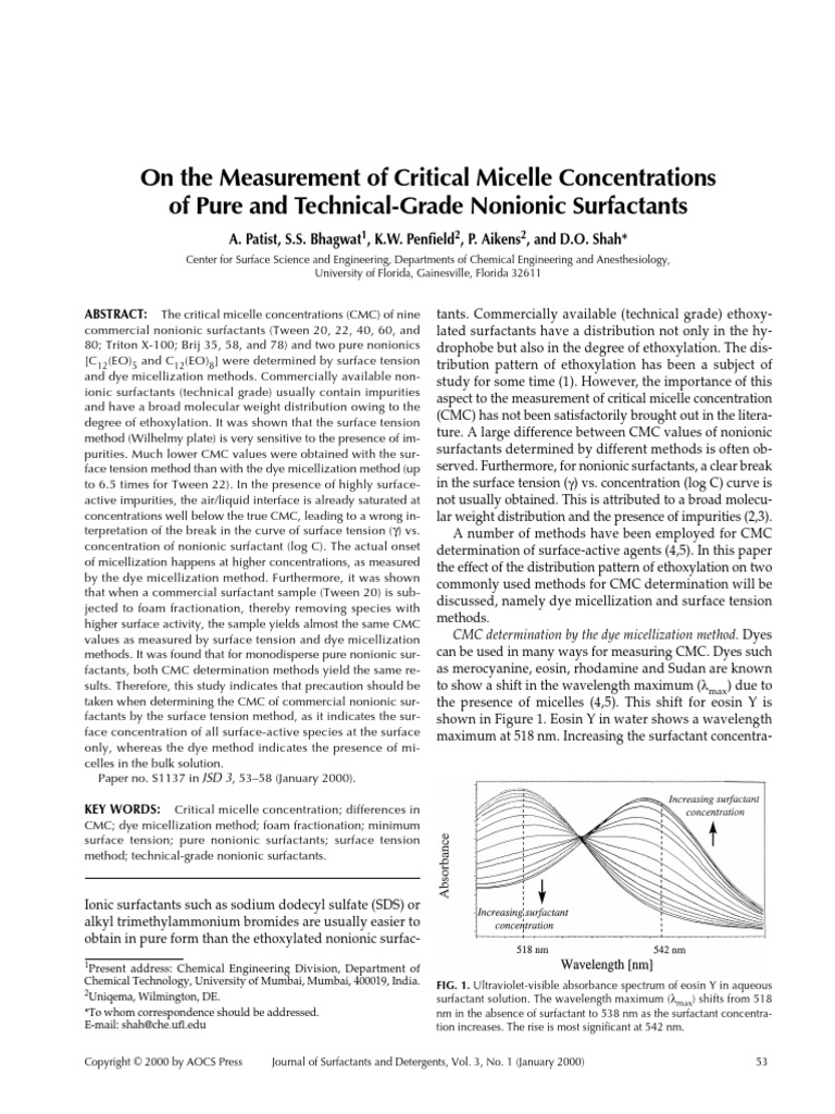 On The Measurement of CMC of Nonionic Surfactants (2000) | PDF ...
