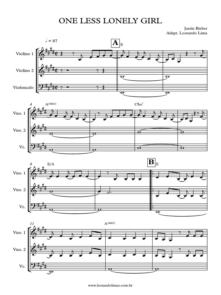 ONE LESS LONELY GIRL - Justin Bieber - Partitura Completa | PDF | Échecs