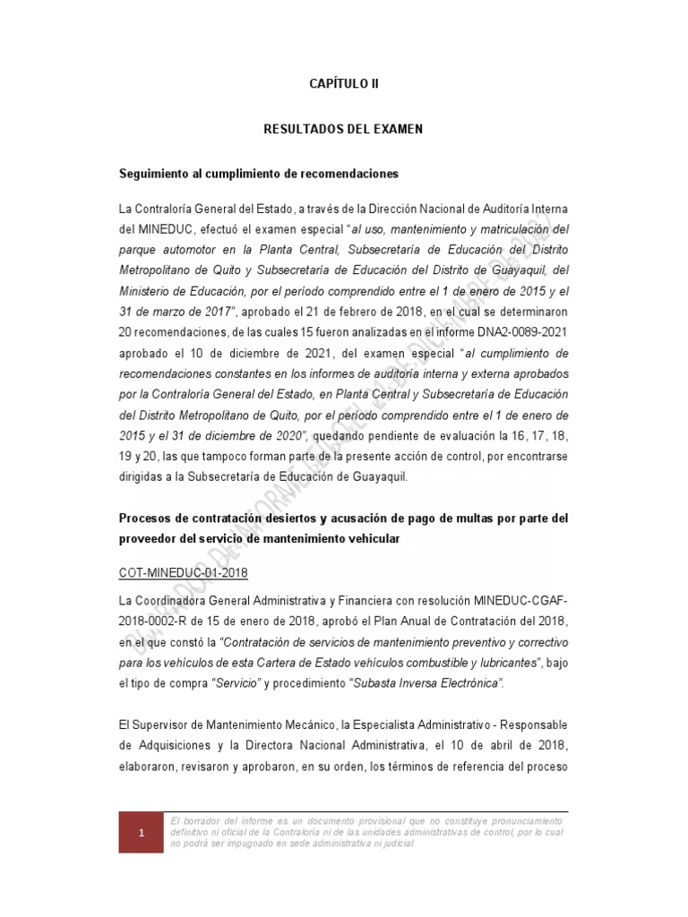 Contraloría Informe Borrador | PDF | Auditoría | Regulación