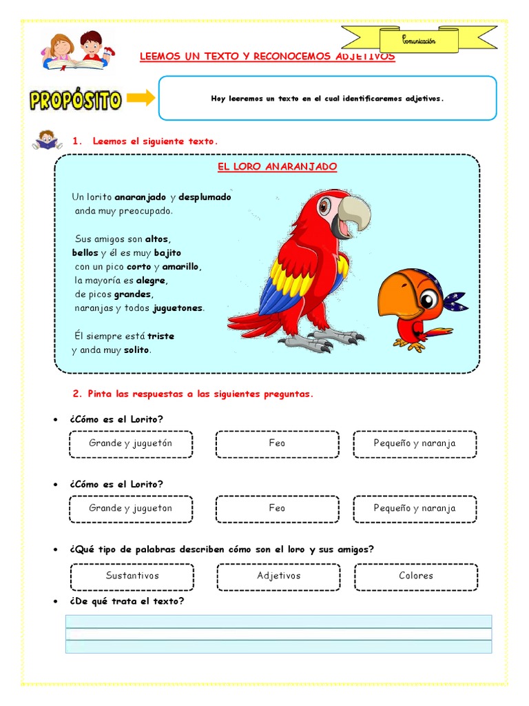 E5 Ficha D1 Com Leemos Un Texto y Reconocemos Adjetivos | PDF | Adjetivo