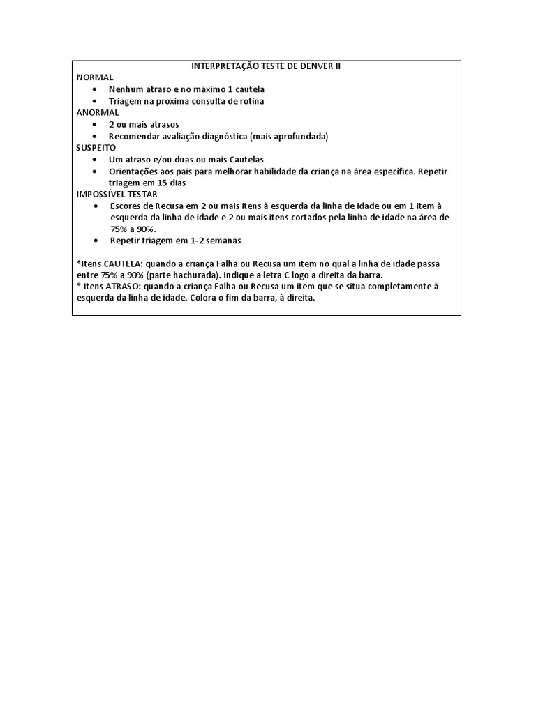 Interpretação Teste de Denver II | PDF