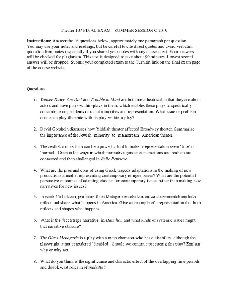 Theater 107 FINAL EXAM 2019 SessionC | PDF | Theatre