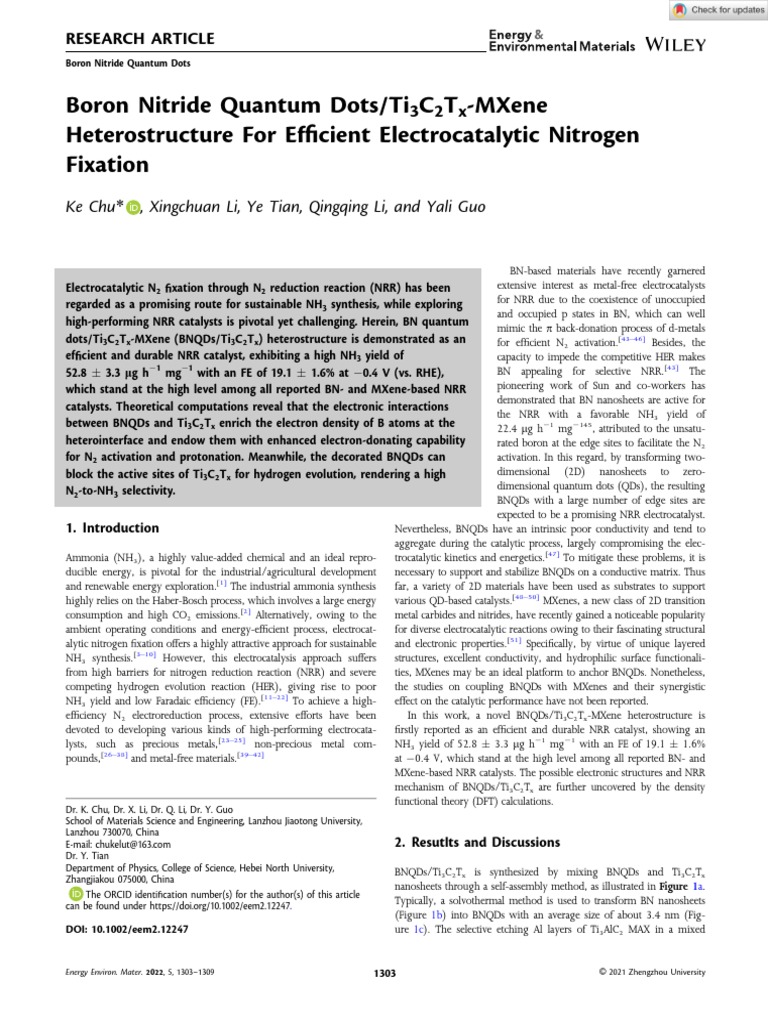 Energy Environ Materials - 2021 - Chu - Boron Nitride Quantum Dots ...
