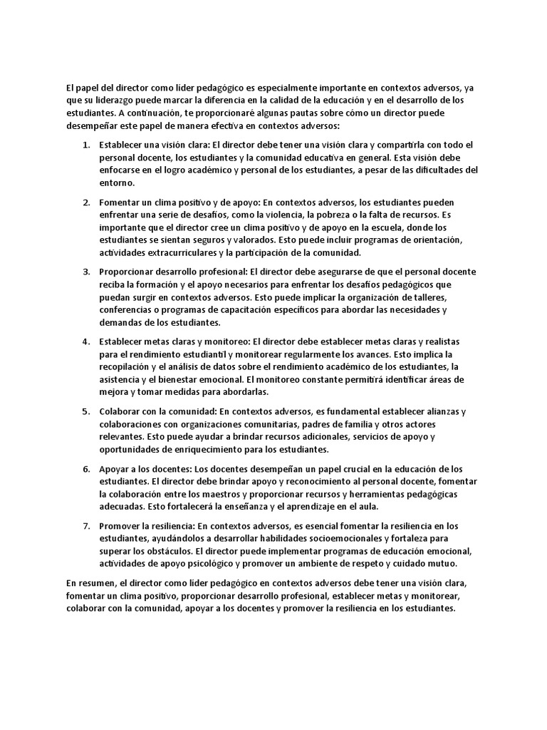 El Papel Del Director Como Líder Pedagógico Es Especialmente Importante ... El Papel Del Director Como Líder Pedagógico Es Especialmente Importante ...
