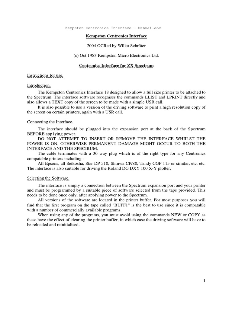 KempstonCentronicsInterfaceS Manual | PDF | Computer Hardware | Computer Science