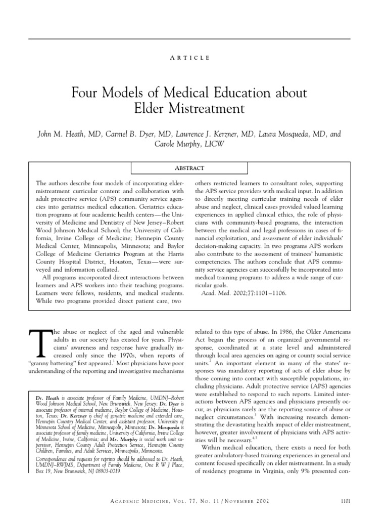 Four Models of Medical Education About Elder Mistreatment | PDF ...