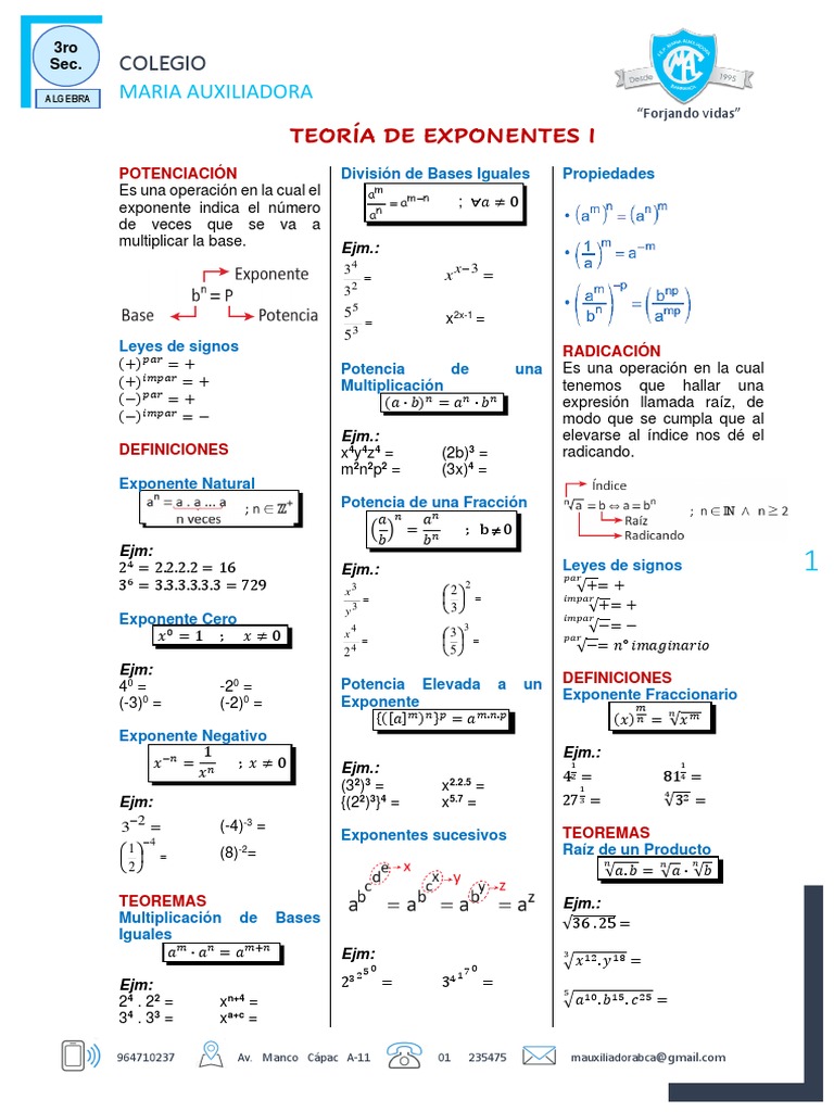 Teoría de Exponentes y Divisiones | PDF | Exponenciación | Multiplicación