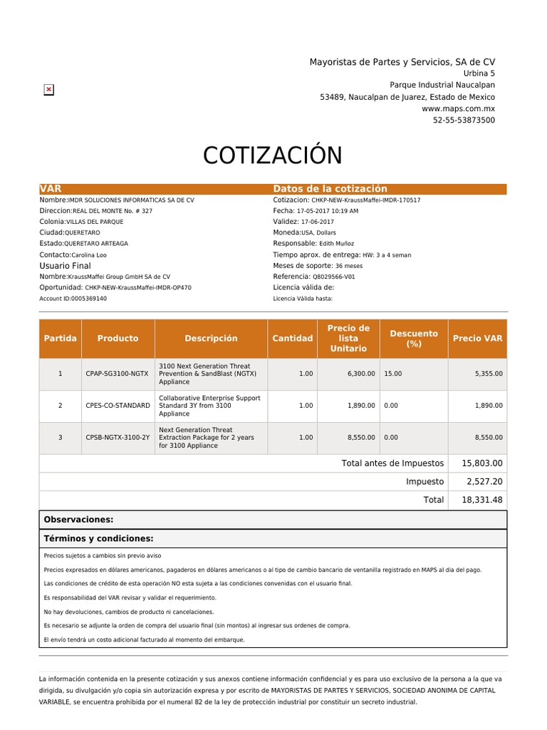 Formato de Cotizacion 1495120471 | PDF | Dinero | Economias