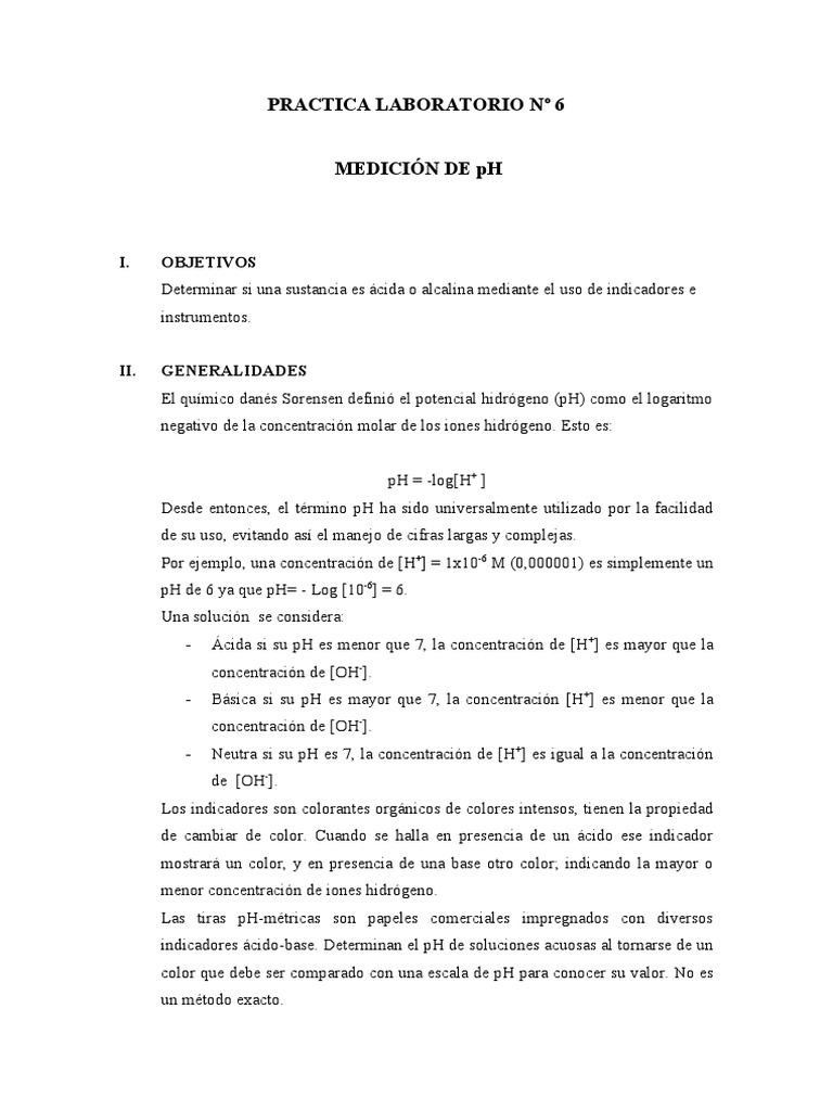 Practica Laboratorio 06 | PDF | Ph | Química