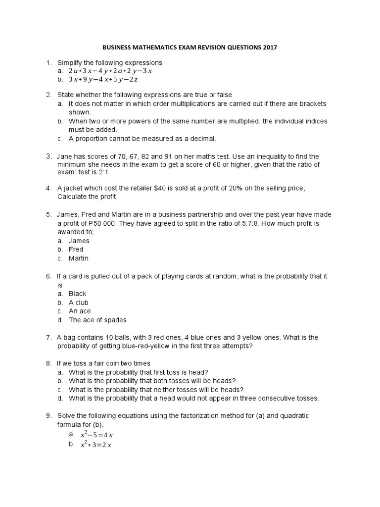 Business Maths Exam Revision Questions | PDF | Standard Deviation | Regression Analysis