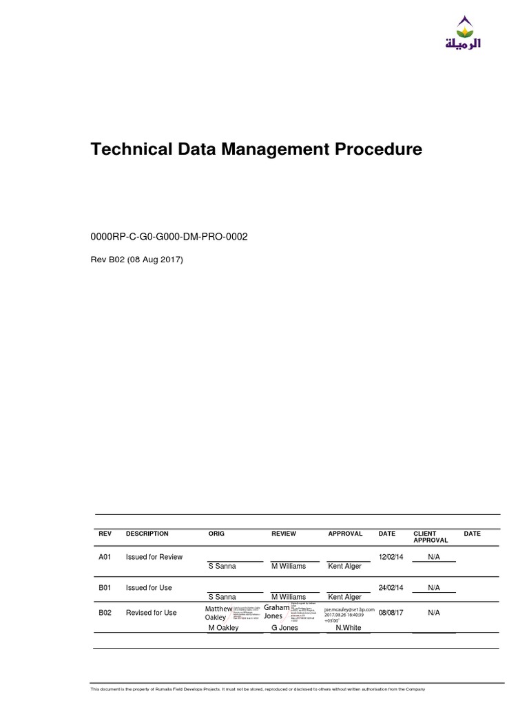 Technical Data Management Procedure: 0000RP-C-G0-G000-DM-PRO-0002 | PDF | Specification ...