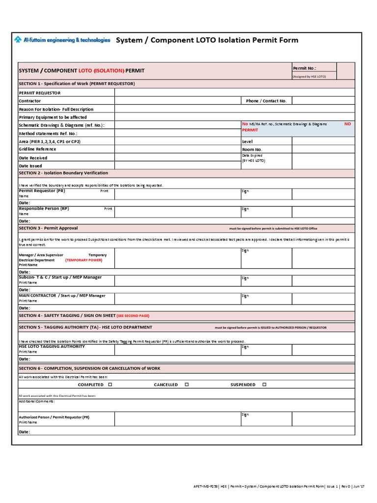 F253 Permit System Component LOTO Isolation | PDF