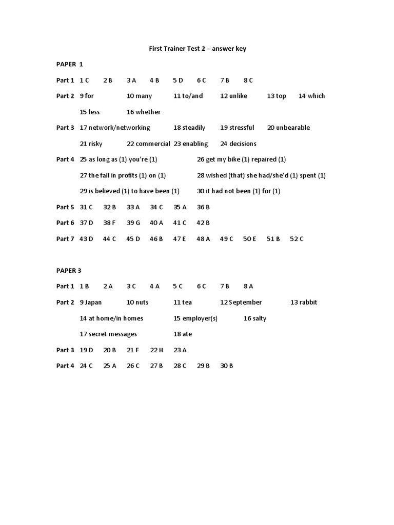 First Trainer Test 2 (Answers) | PDF