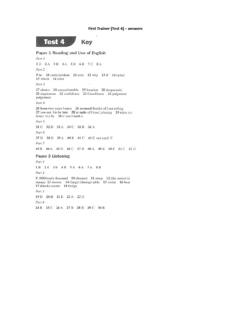 First Trainer Test 4 (Answers) | PDF