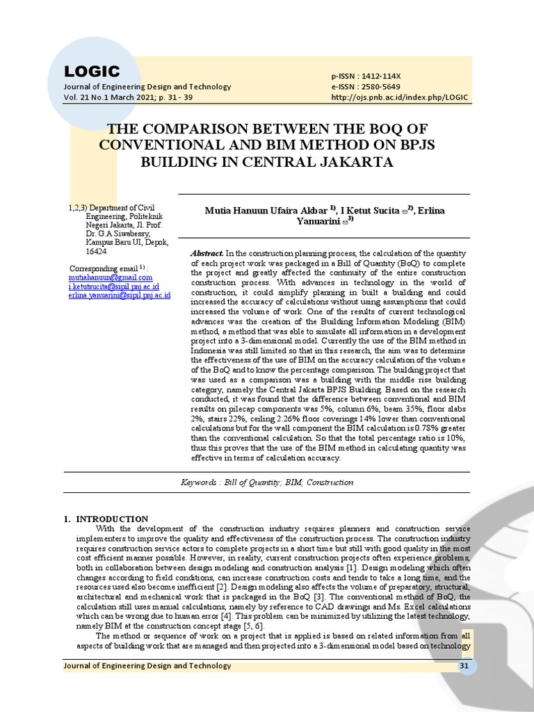 The Comparison Between The Boq of Conventional and Bim Method On BPJS ...
