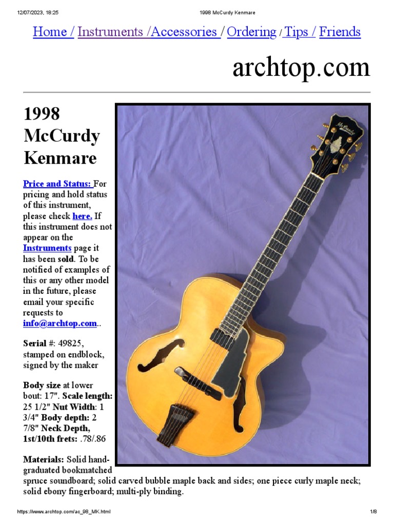 1998 McCurdy Kenmare | PDF | Guitars | Music Technology