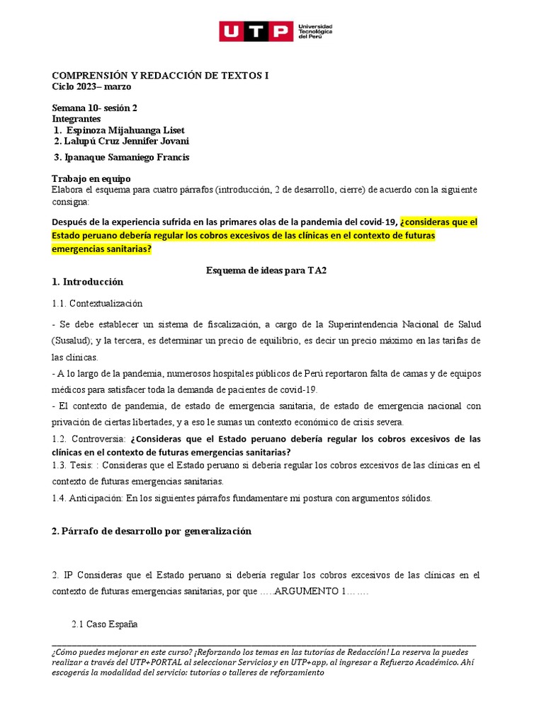 S10.s2-Esquema para TA2 Tarea. | PDF | Organización Mundial de la Salud | Perú