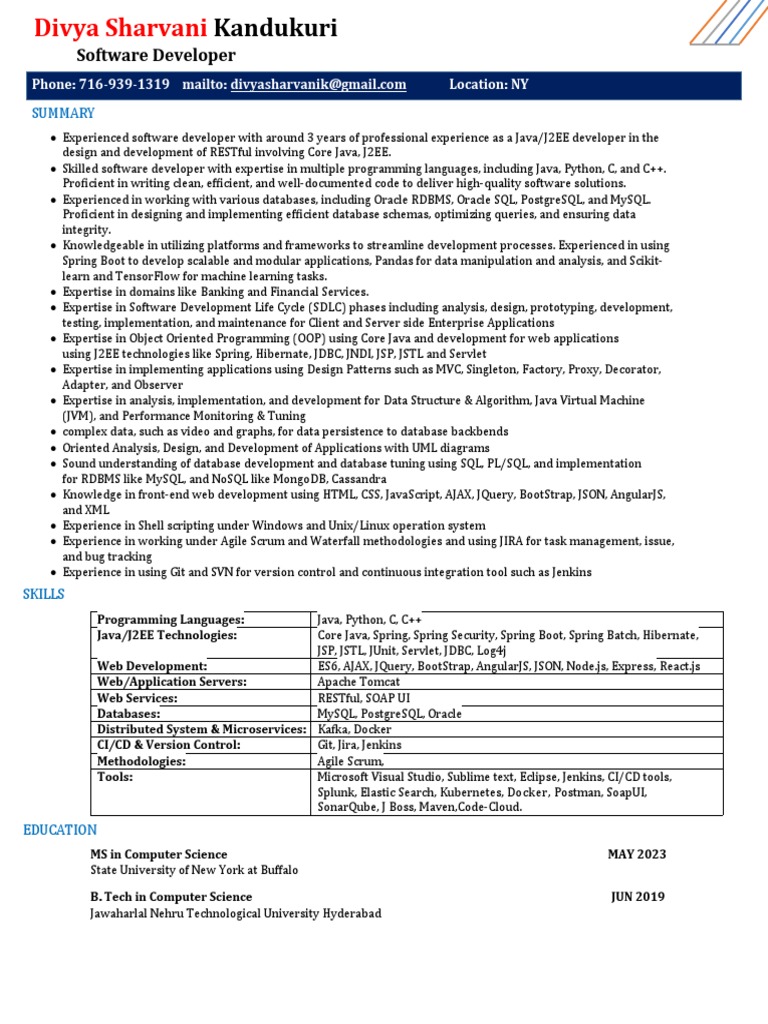 Divya Sharvani Resume | PDF | Spring Framework | Databases