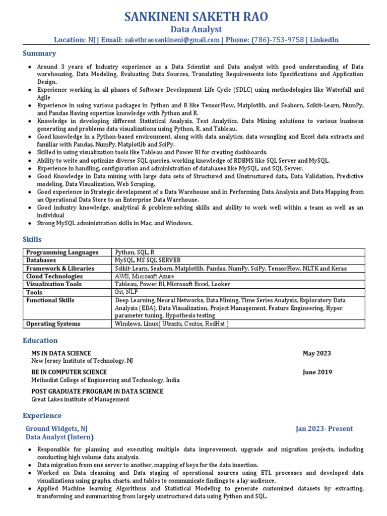 Saketh Rao Data Analyst | PDF | Data Analysis | My Sql Saketh Rao Data Analyst | PDF | Data Analysis | My Sql