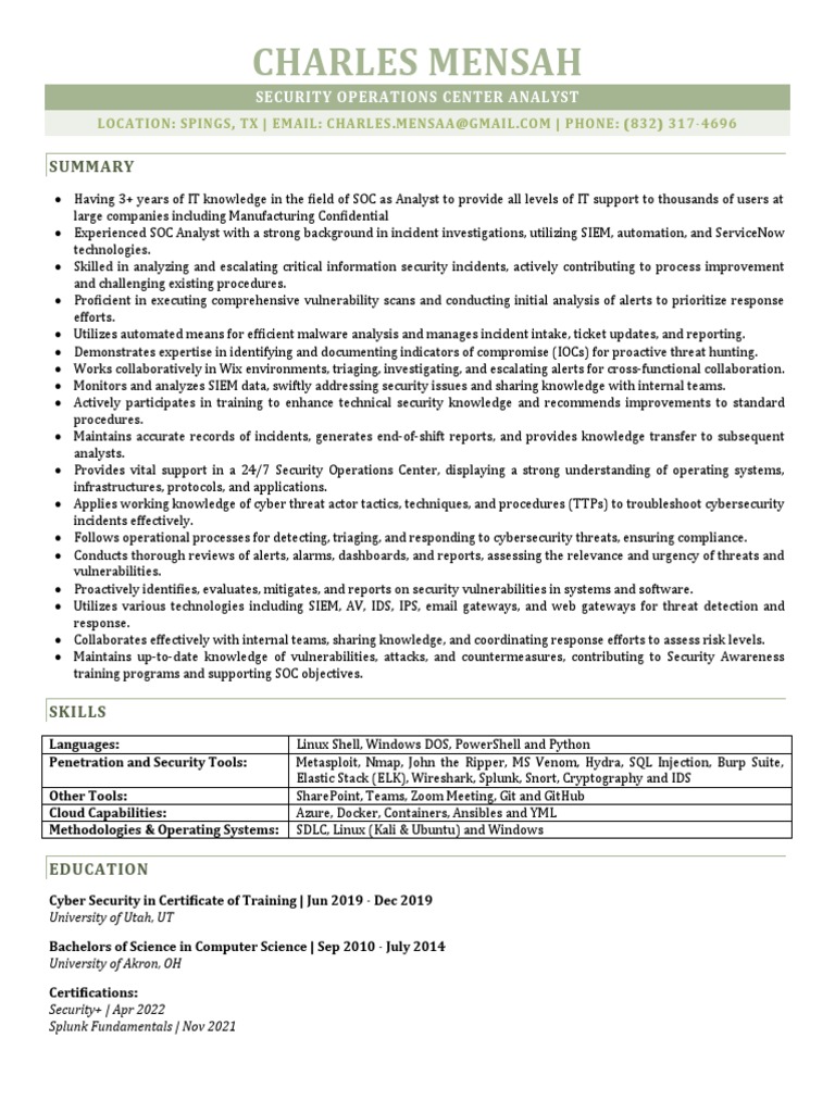 Charles CS Analyst | PDF | Security | Computer Security