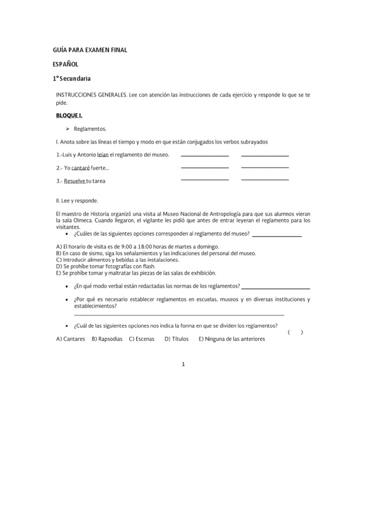 GUÍA PARA EXAMEN FINAL Español | PDF