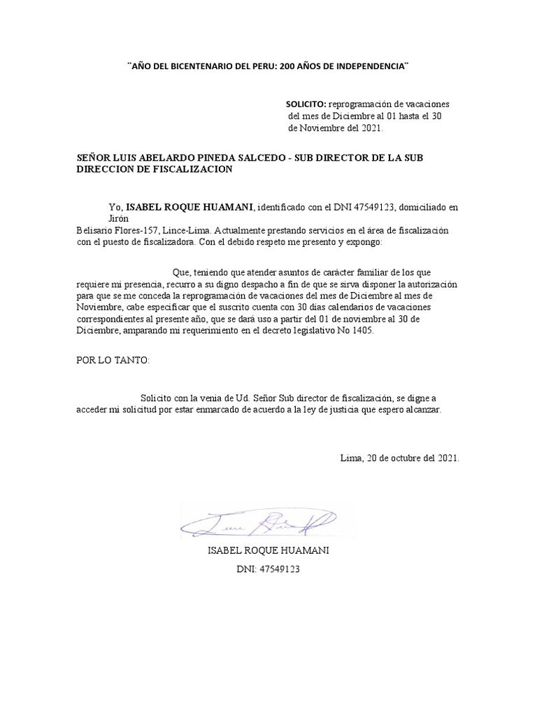 Solicitud de Reprogramacion Vacacional | PDF