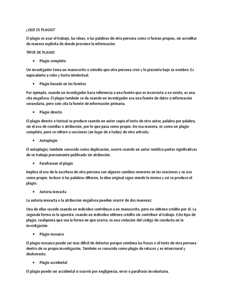 Tipos y Ejemplos de Plagio | PDF | Plagio