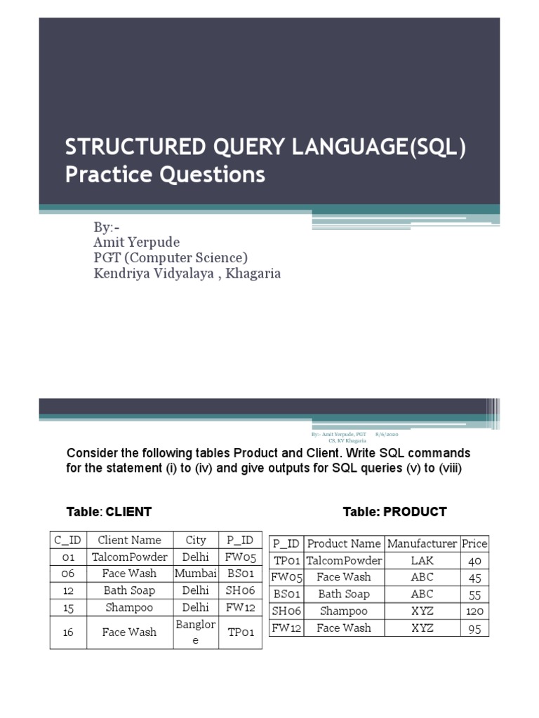 SQL Practice Question | PDF | Databases | Data Management