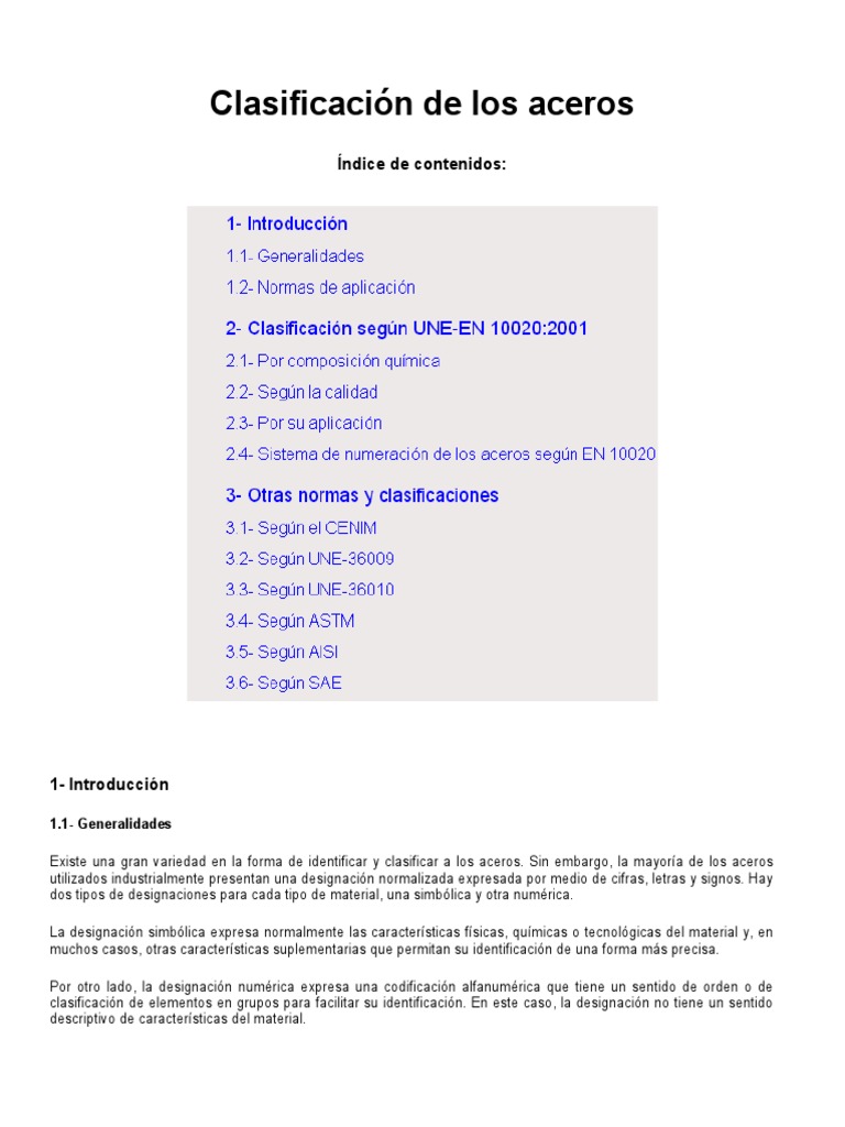 Clasificación de Los Aceros | PDF | Acero | Tratamiento a base de calor