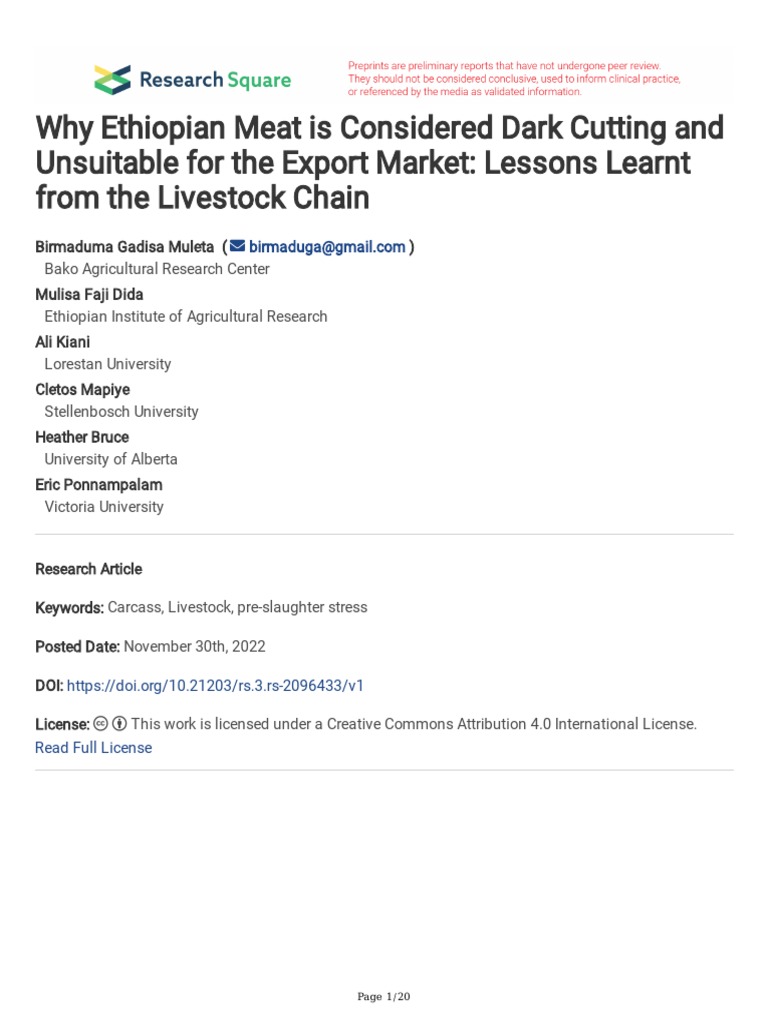 Ethiopian Dark Cutting Meat Issues | PDF | Meat | Livestock