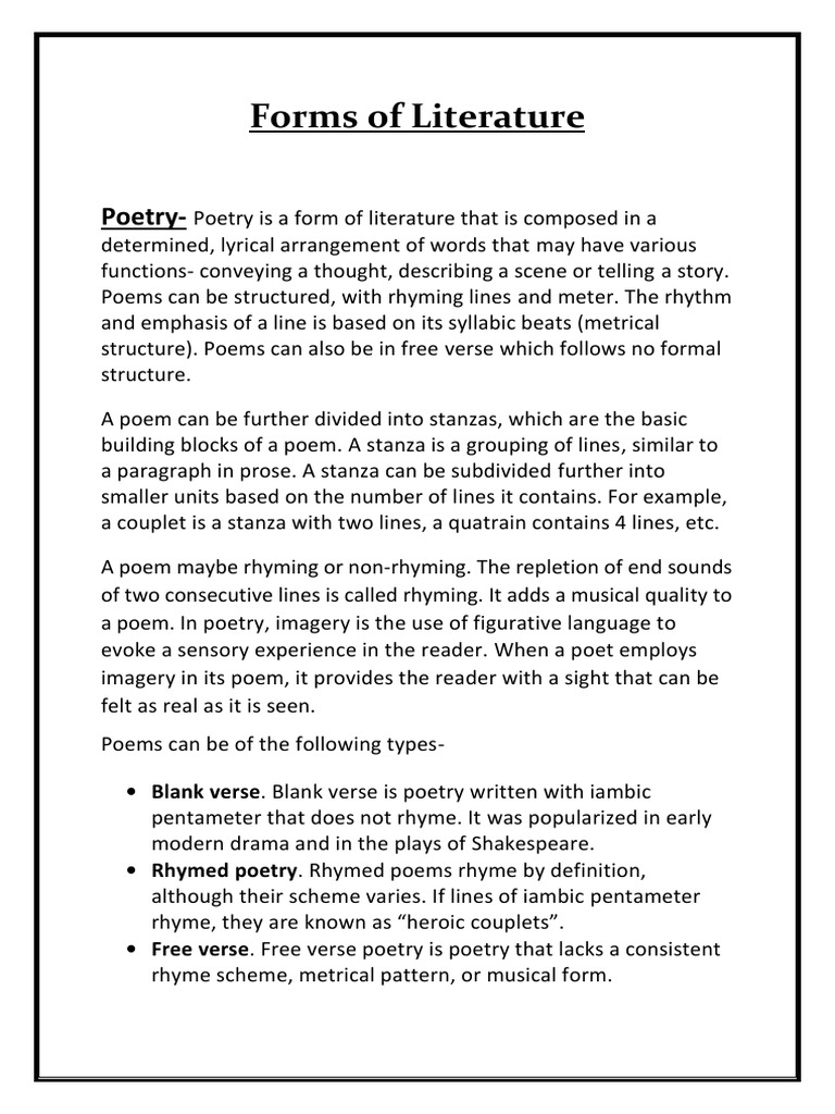 Forms of Literature | PDF | Poetry | Novels