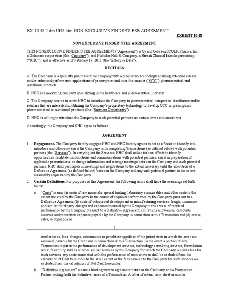 Finders Fee Agreement | PDF | Fee | Indemnity