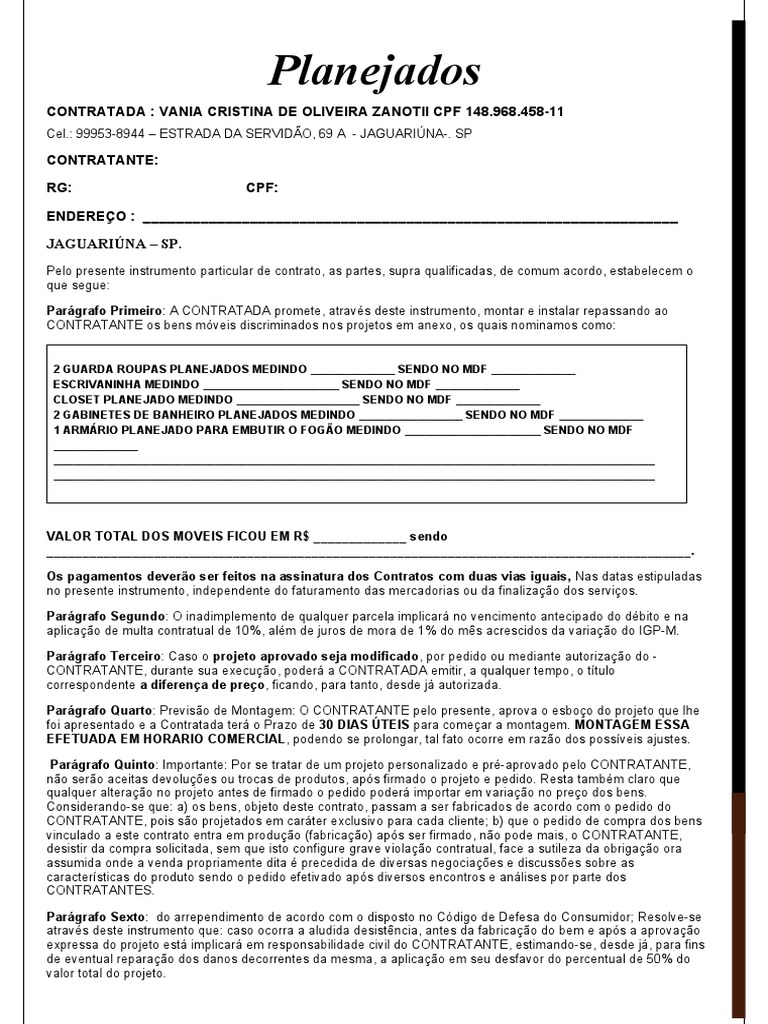 Contrato EM BRANCO | PDF | Business | Direito Privado