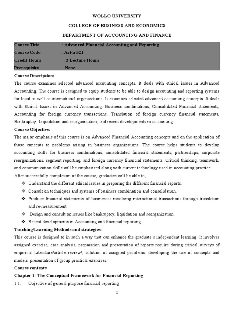Advanced Financial Accounting Course Syllabus | PDF | Accounting ...