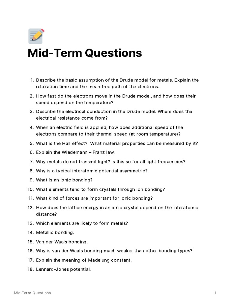 Mid-Term Questions | Download Free PDF | Dislocation | Phonon