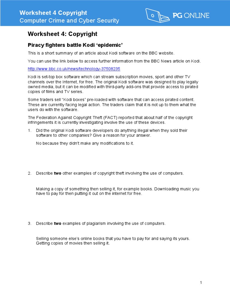 Computer Crime Worksheet 4 Copyright | PDF