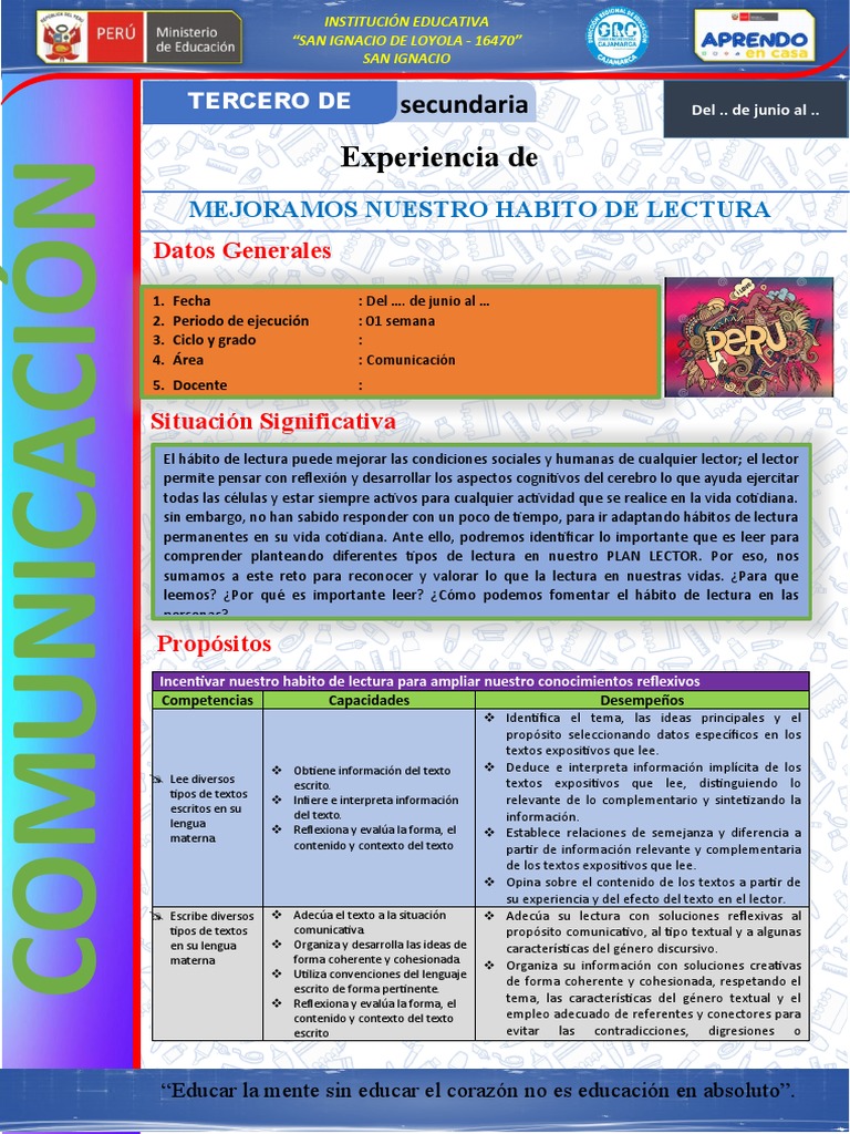 Experiencia de Aprendizaje 02 - Primero y Segundo - Com - Eda 2 Plan Lector | Descargar gratis ...