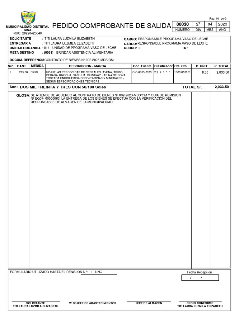 Pedido - Comprobante de Salida (Pecosa) | PDF | Nueces y semillas ...