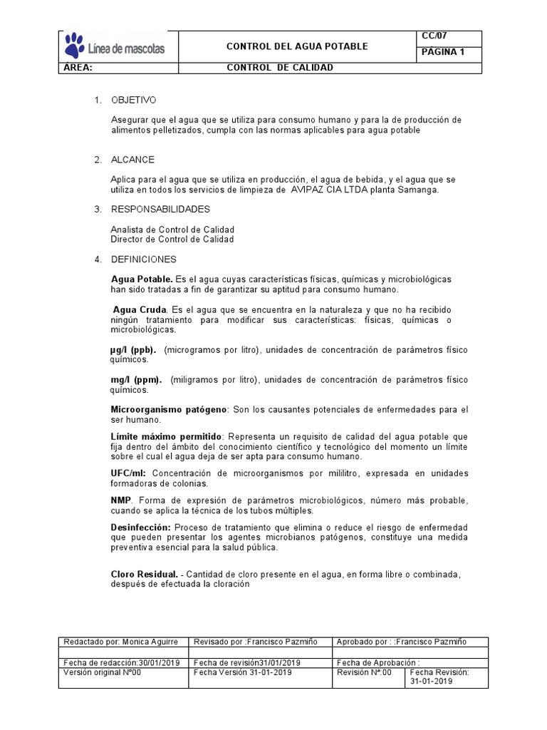 CC-07 Monitoreo Cloración Del Agua | PDF | Agua | Agua potable